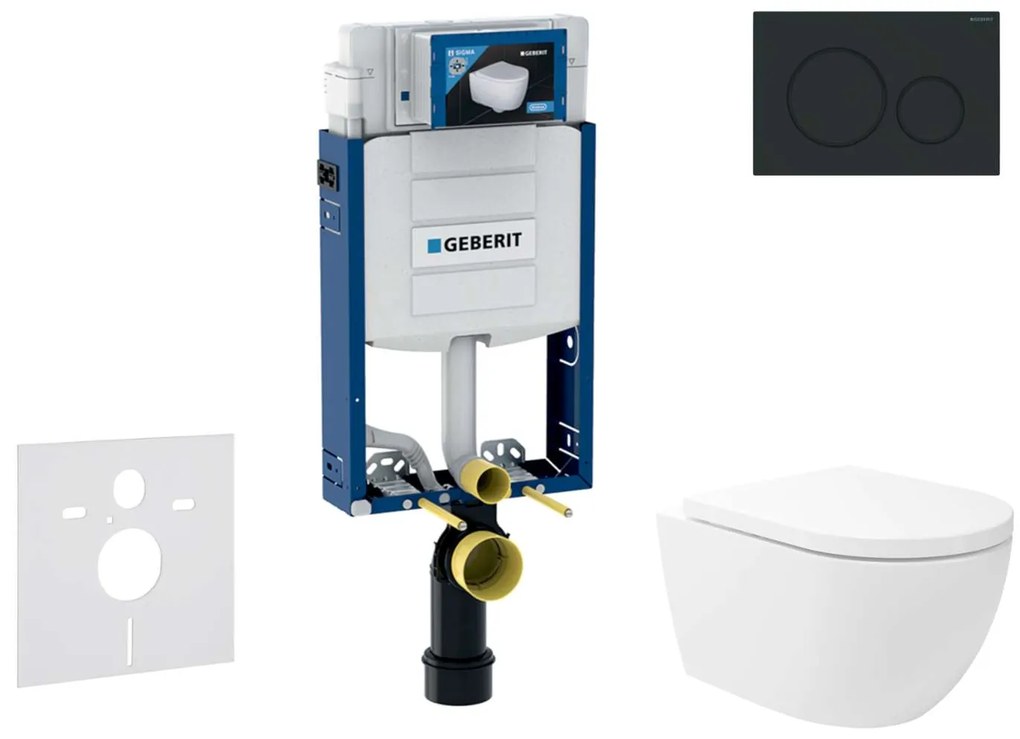 Geberit Kombifix - Set předstěnové instalace, klozetu Oudee Vortex a sedátka softclose, tlačítko Sigma20, matná černá/černá SANI15CA5136