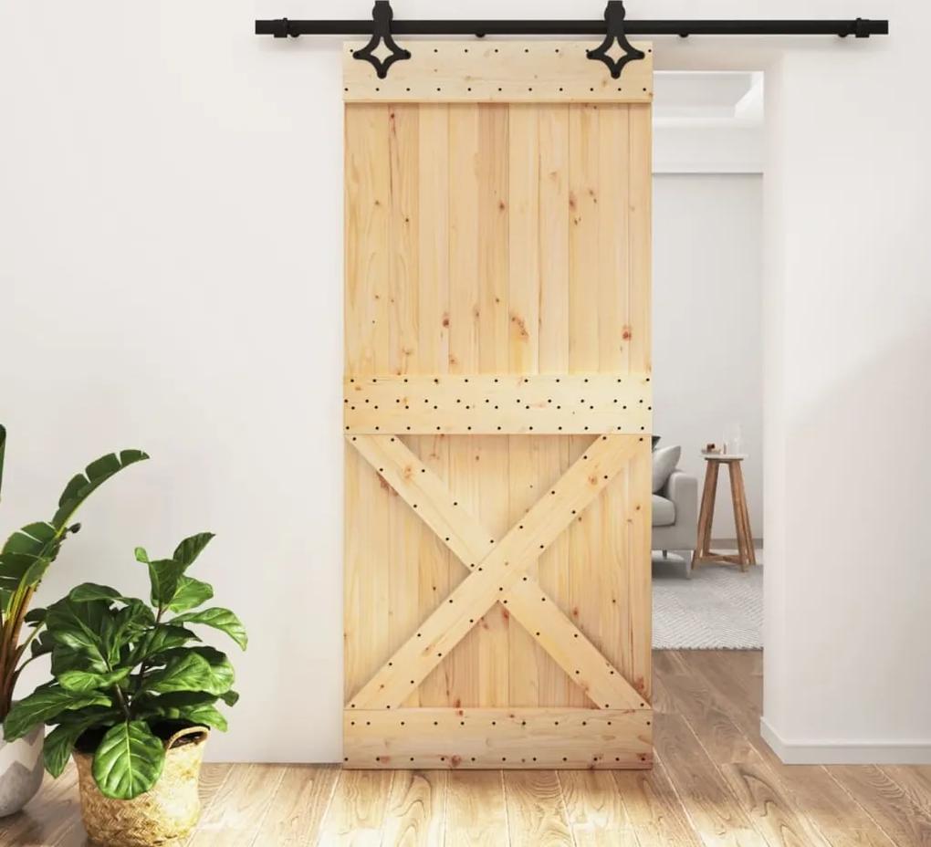 vidaXL Posuvné dveře s kováním 90 x 210 cm masivní borové dřevo [3203154]