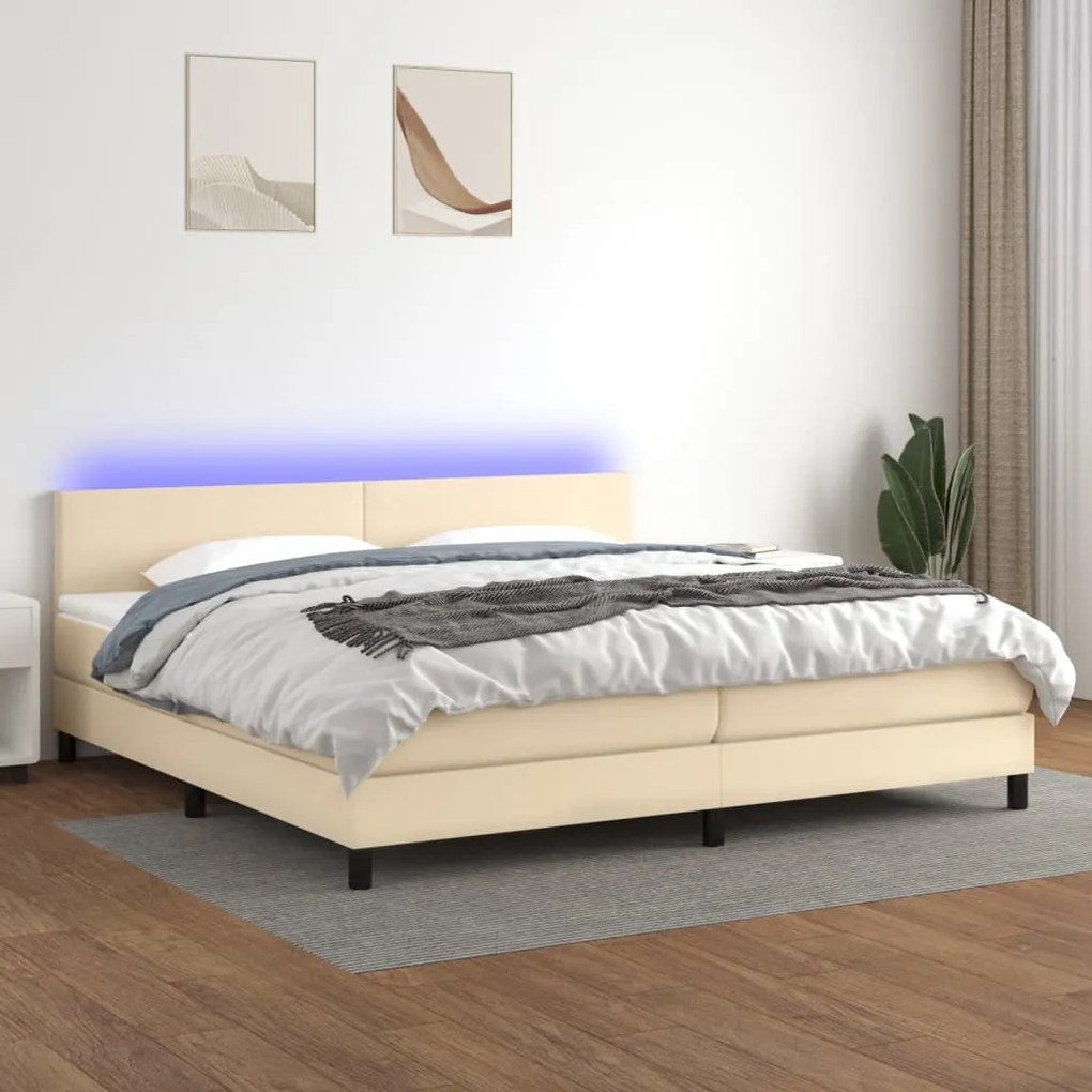 Box spring postel s matrací a LED krémová 200x200 cm textil 3133026