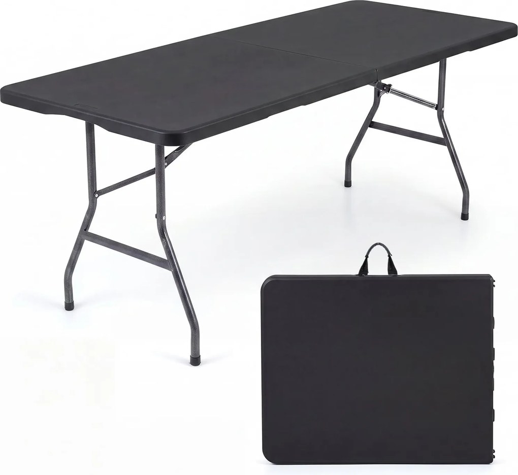 Costway Zahradní stůl skládací s HDPE stolní deskou a madlem na přenášení černé