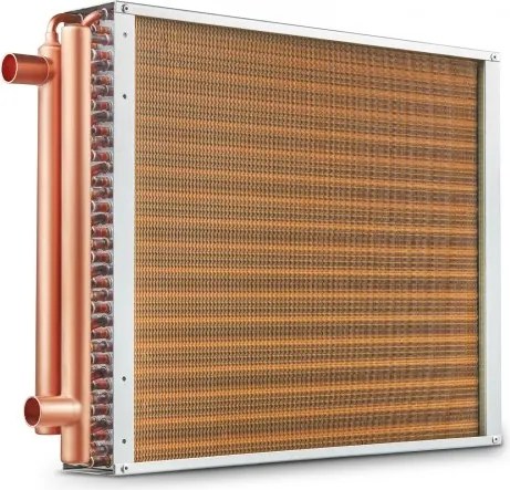 45,7 × 50,8 cm výměník tepla voda/vzduch 3řadý 9,5 mm měděné porty 242 žeber