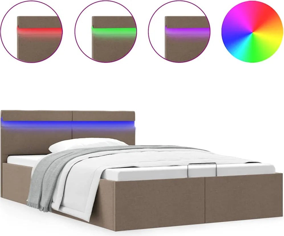 Rám postele s úložným prostorem LED taupe textil 140 x 200 cm 285627