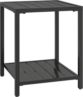 Outsunny odkládací stolek 45 x 45 cm odolný vůči počasí, zahradní stůl s lamelovým designem, polička, nastavitelné nohy, nosnost 30 kg