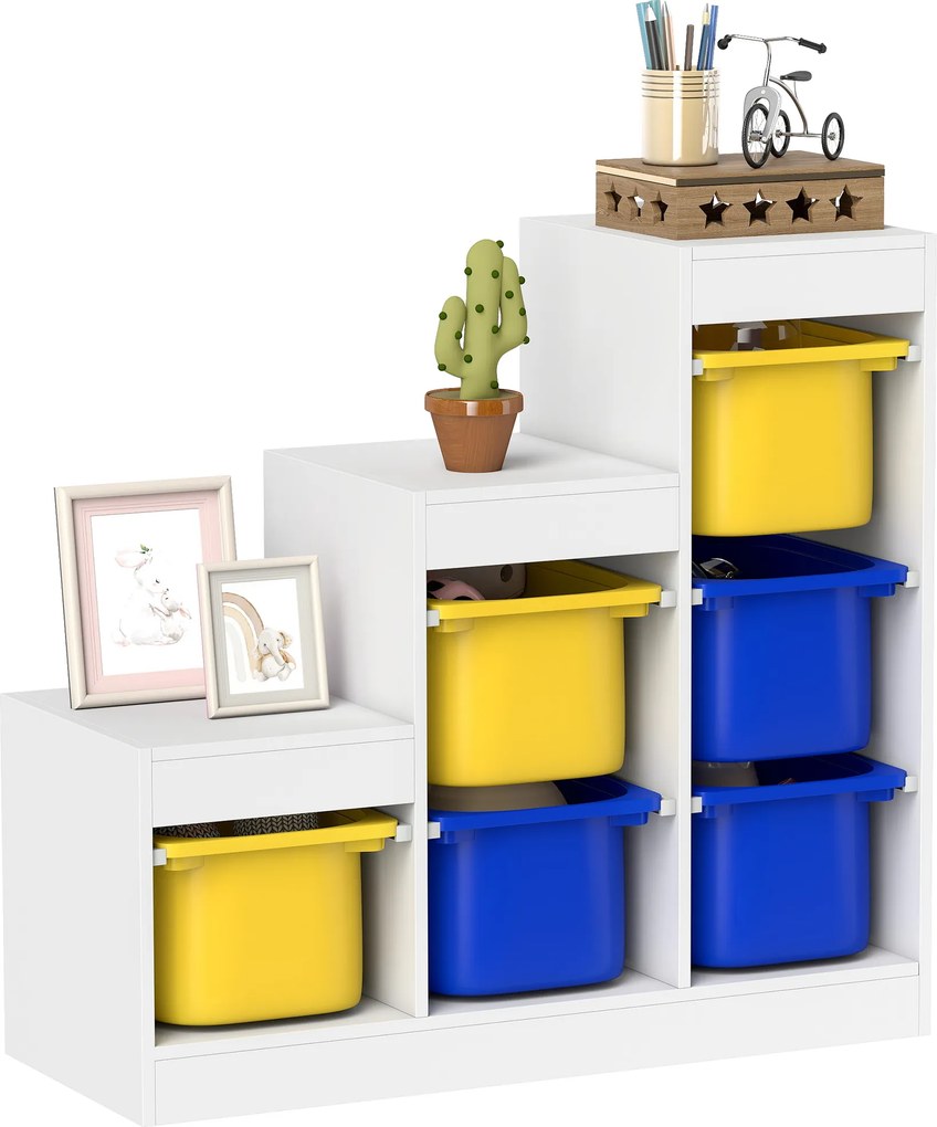 Úložný nábytek pro děti AIYAPLAY se 6 vyjímatelnými boxy, 3 patra, 96 x 38,5 x 90 cm, vícebarevný