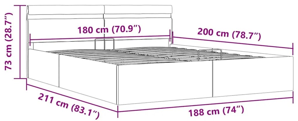 vidaXL Marketos Rám postele s úložným prostorem LED tmavě šedý textil 180x200cm