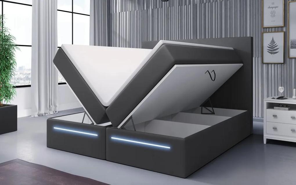 K&M postele Boxspring postel SEJOUR s úložným prostorem a LED Velikost postele: 120 × 200 cm, Výběr matrace: Oboustranná pružinová matrace - středně …