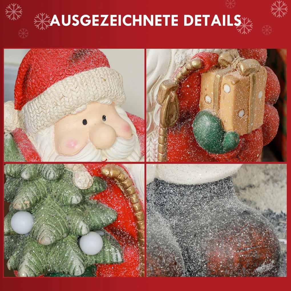 HOMCOM Figurína Santa Clause se stromkem a dárkem, 3 teplé bílé LED, na baterie, 50 cm