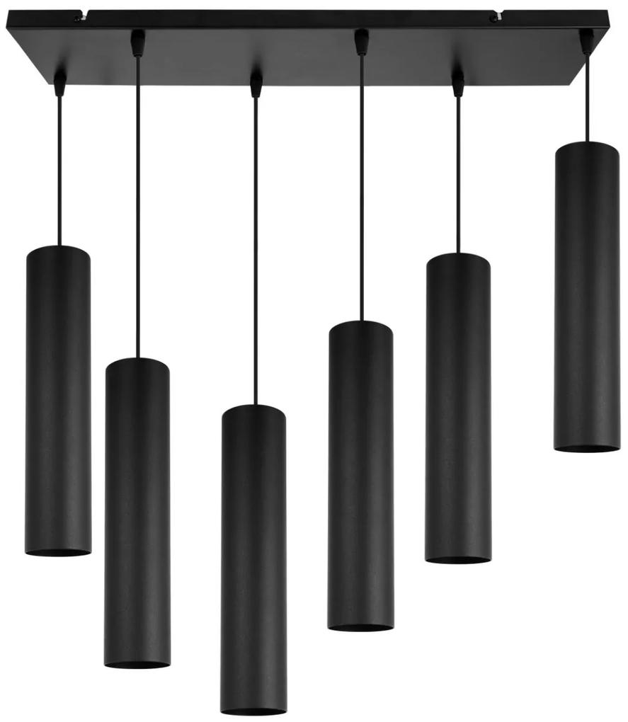 Závěsné svítidlo TUBA, 6x černé kovové stínítko