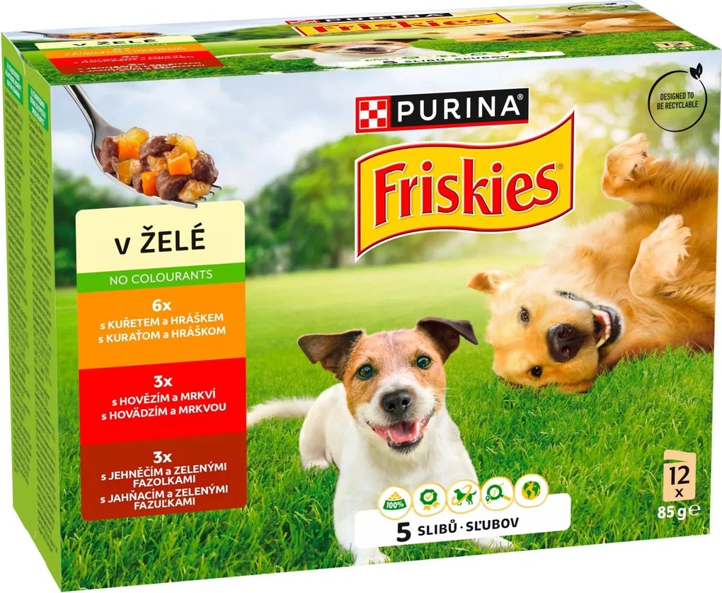 Friskies Adult Kapsičky pro psy kuře, hovězí, jehněčí v želé 12 x 85 g