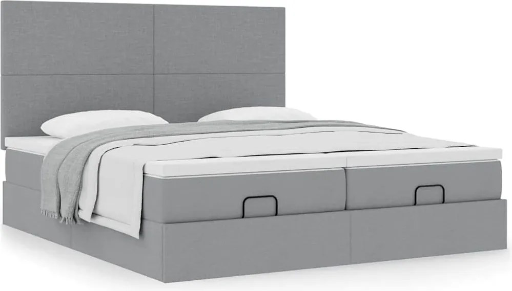 Osmanský rám postele s matrací světle šedý 200x200cm textil 3313678