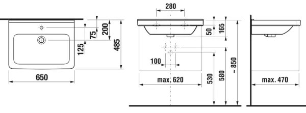 JIKA H8104240001041 - Závěsné umyvadlo CUBITO 65x48,5 cm keramika/bílá
