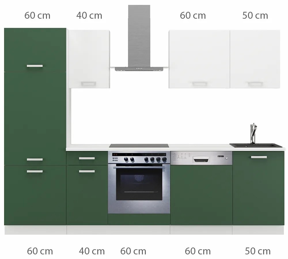 Kuchyňská linka TONI | 270 cm | S PRACOVNÍ DESKOU | bílá/labrador zelená