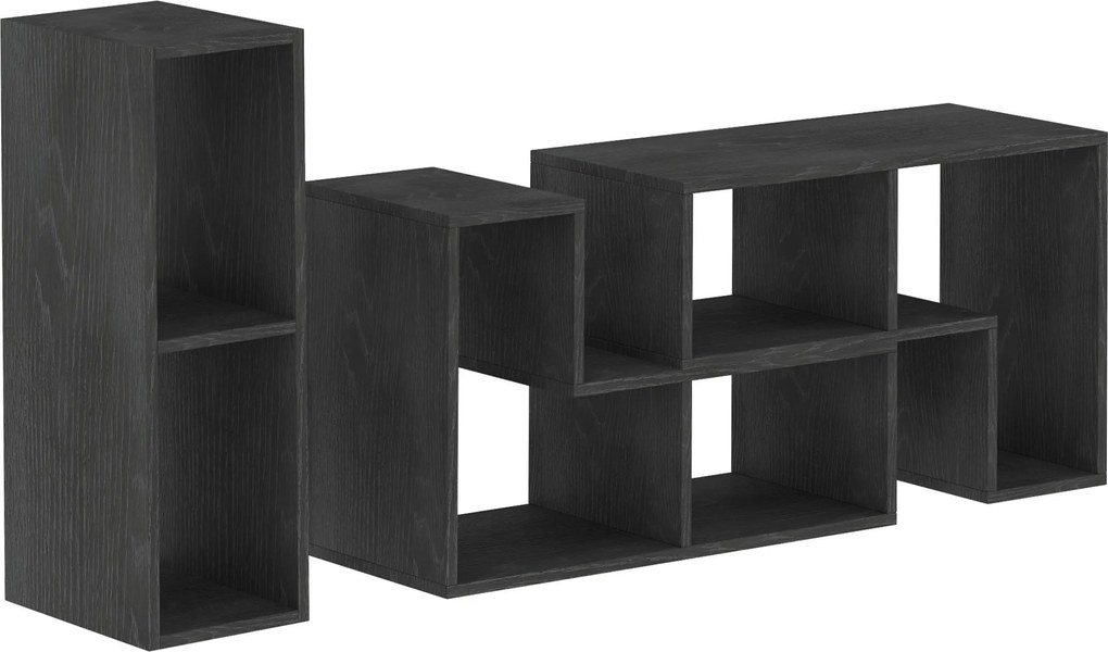 HOMCOM Mobilní TV stojan 75" s 2 L-polici a obdélníkovou policí, Moderní TV stojan z DTD pro obývací pokoj, 134-180x30,5x44 cm, Černý | Aosom