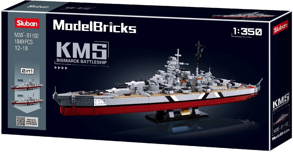 Stavebnice sluban model bricks m38-b1102 bitevní loď bismarck 2v1 1:350