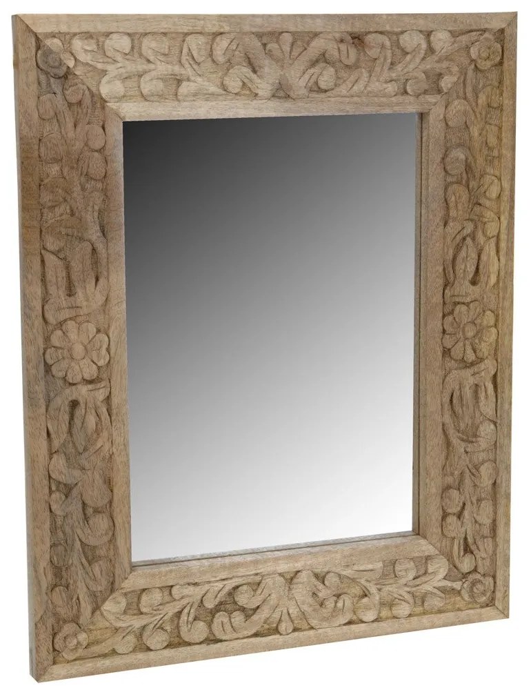 Nástěnné zrcadlo v dřevěném rámu, 50x40 cm, světle hnědá barva