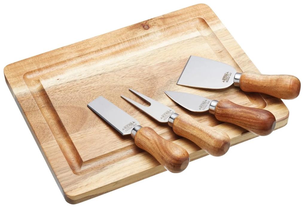 Dřevěné prkénko na sýry s noži