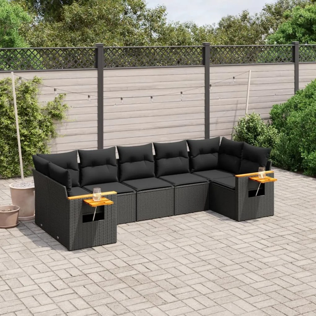 7dílná zahradní sedací souprava s poduškami černá polyratan 3259507