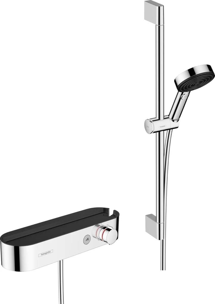 Hansgrohe Pulsify Select S - Sprchová sada 105 3jet Relaxation s ruční sprchou, termostatem, sprchovou tyčí 65 cm, jezdcem a sprchovou hadicí, chrom 24260000