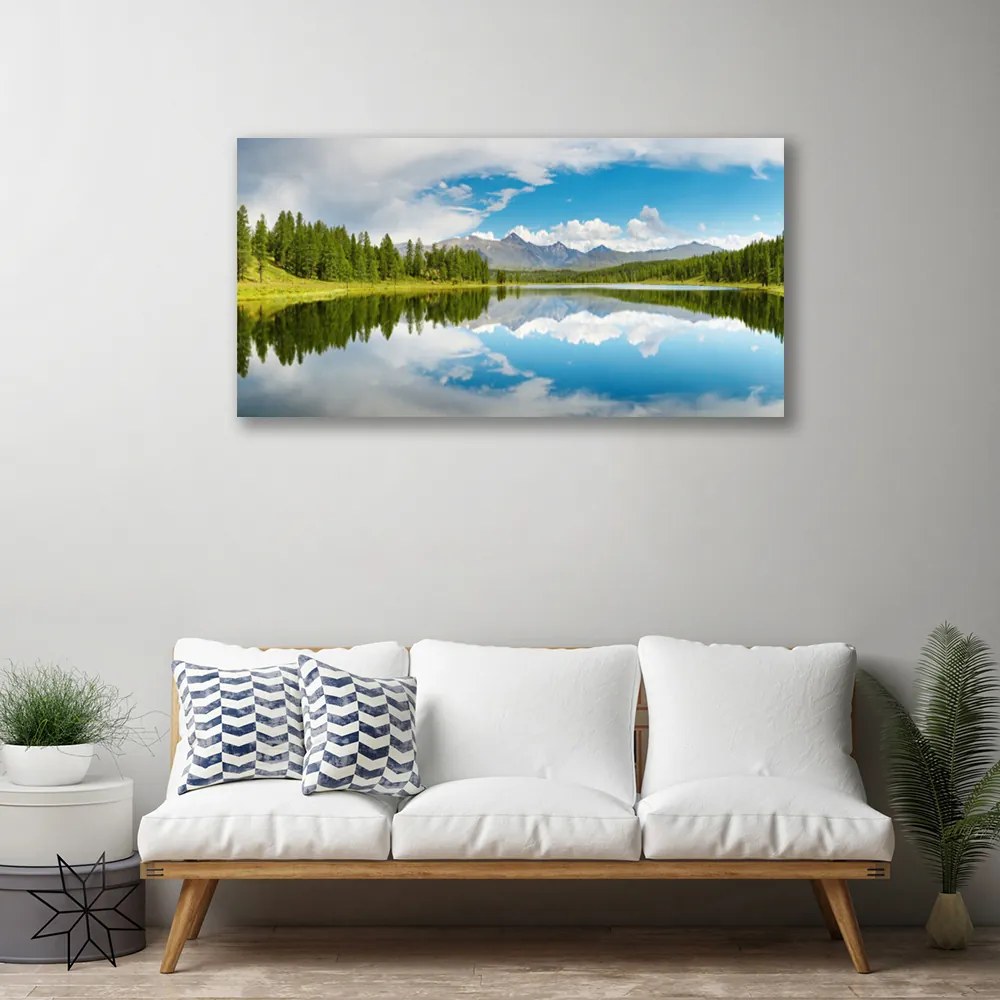 Obraz na plátně Les Jezero Hory Krajina 100x50 cm