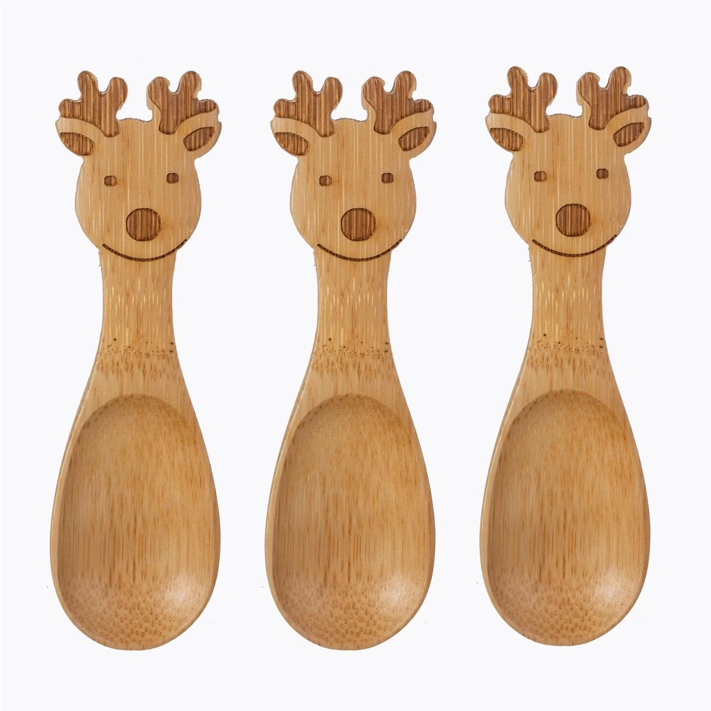 sass & belle Bambusová lžička Reindeer - set 3 ks, přírodní barva, dřevo