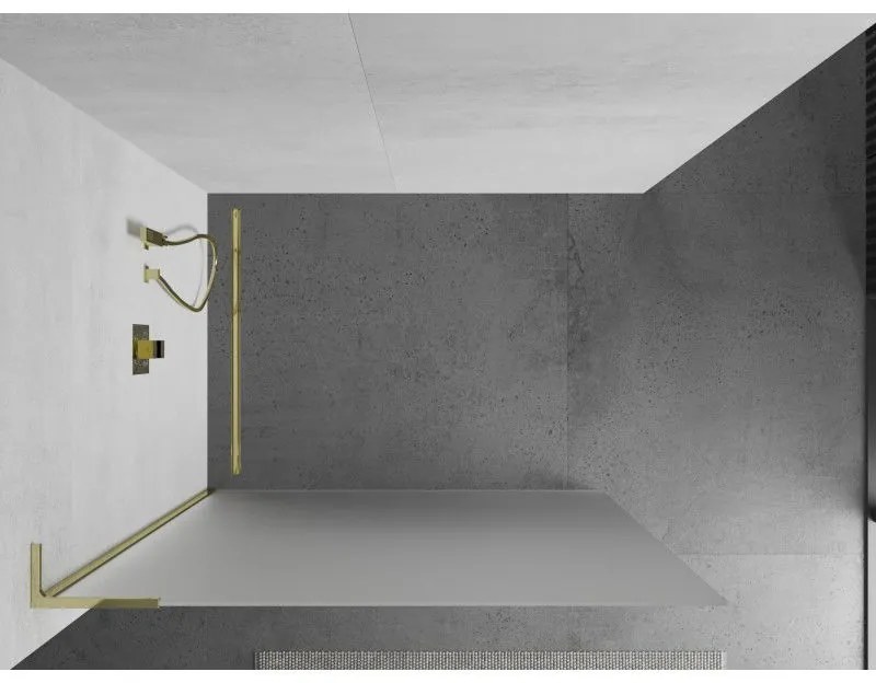 Mexen Kioto L, sprchová zástěna Walk-In 90 x 200 cm, 8mm sklo námraza, zlatý lesklý profil, 800-090-103-50-30