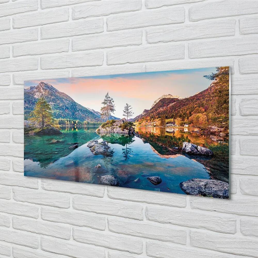 Obraz na skle Německo Alpy podzim Horské jezero 125x50 cm