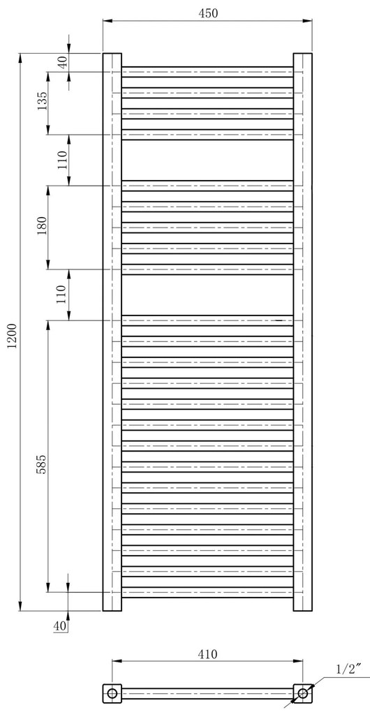 Erga Proper, topné těleso 1200x450 mm, 650W, černá, ERG-LAV-PROP-12045-BK