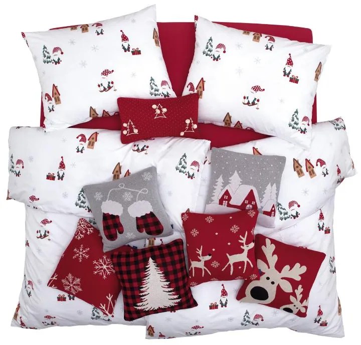 SCANquilt povlečení SATÉN PLUS santa bíločervenozelená 140 x 200/70 x 90 cm