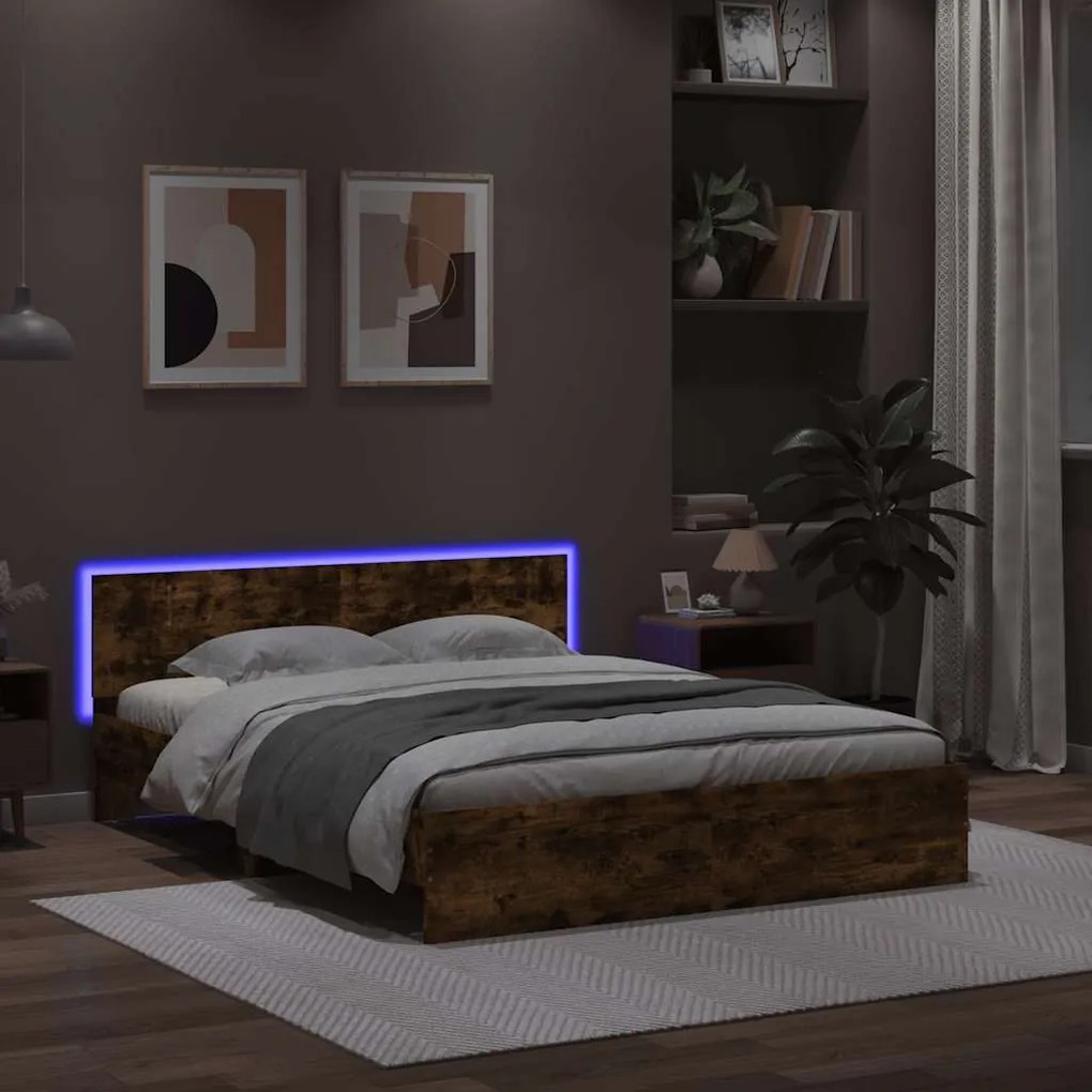 Rám postele s čelem a LED osvětlením kouřový dub 160 x 200 cm 3207599