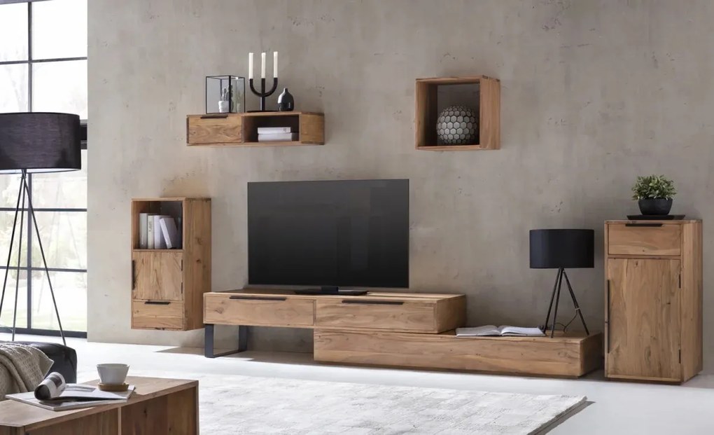 furniture-nabytek.cz - Masivní komoda Auckmore z akáciového dřeva, lakovaná, hnědá