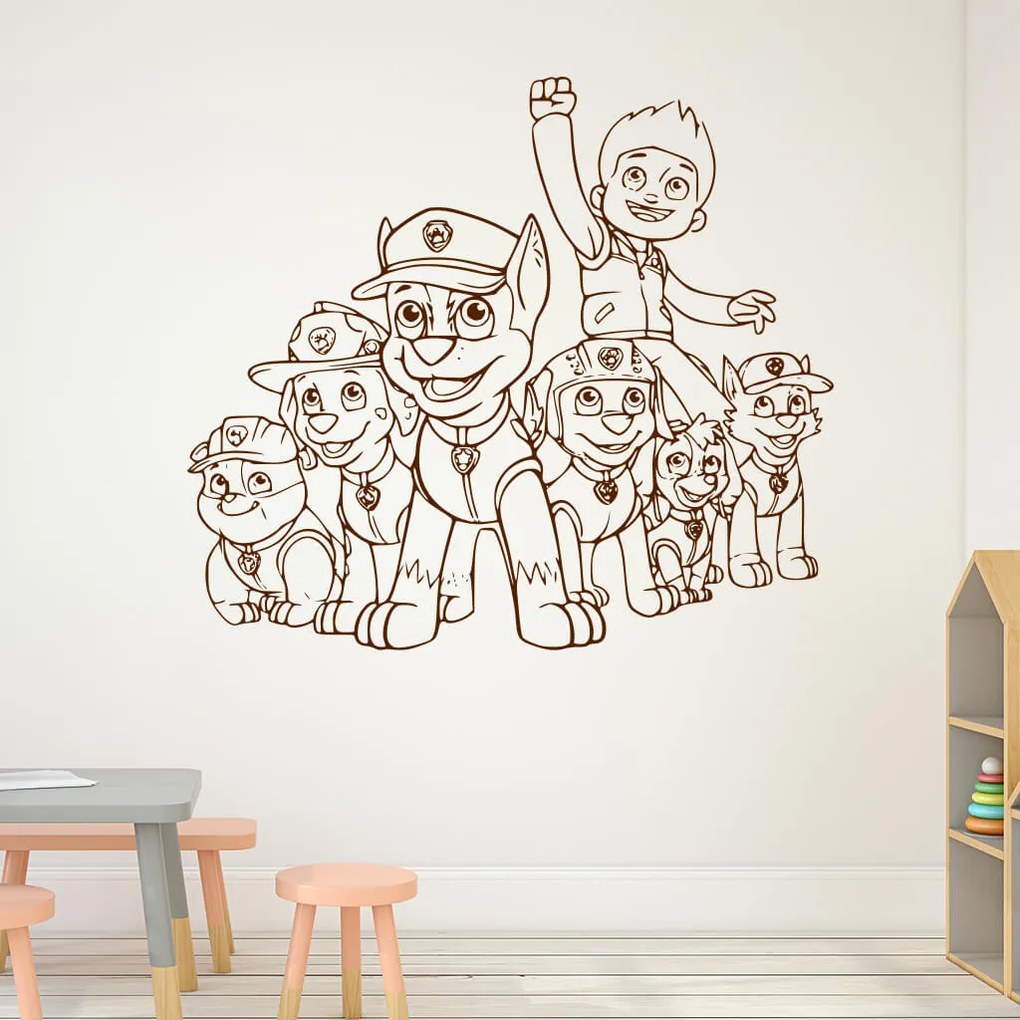 Živá Zeď Samolepka na zeď Ryder a tlapková patrola Barva: hnědá, Velikost: 80 x 71 cm