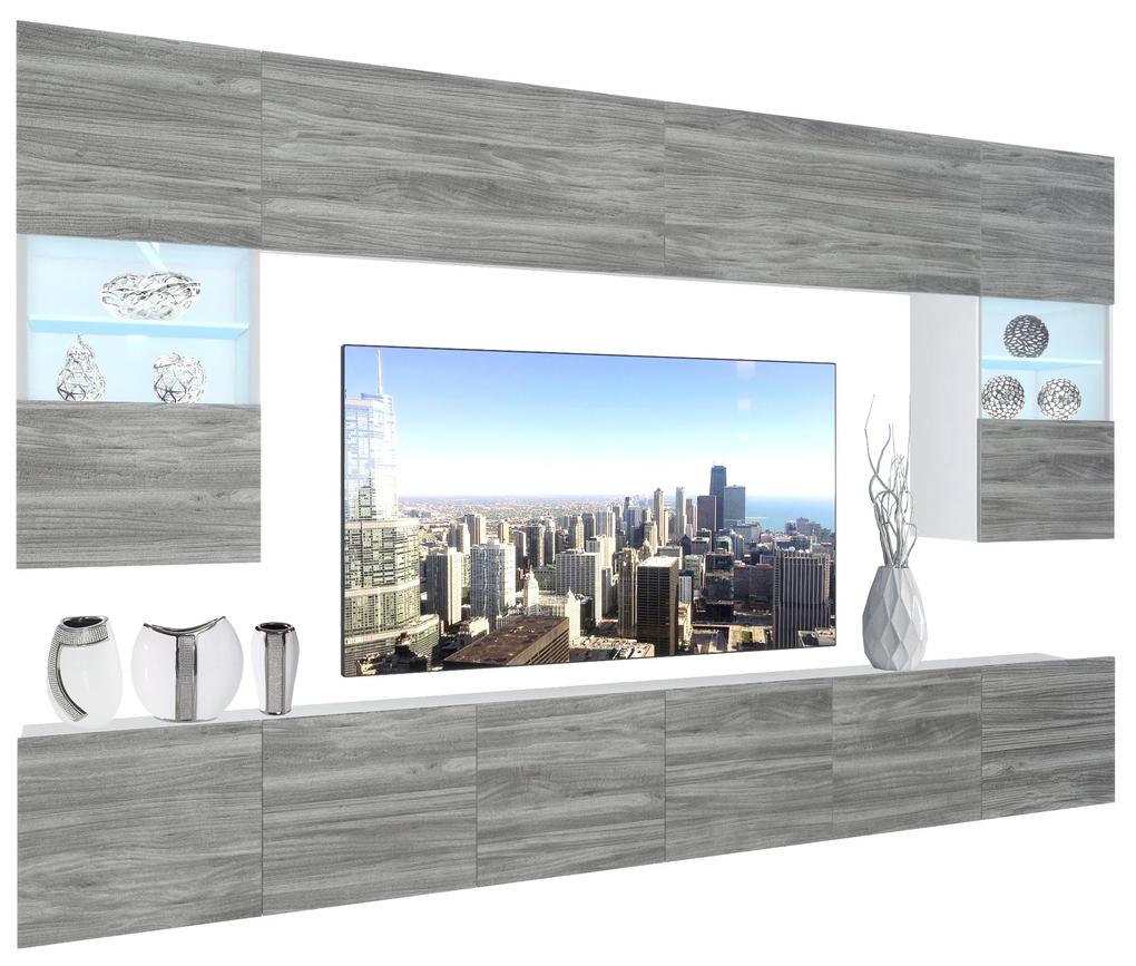 Obývací stěna Belini Premium Full Version šedý antracit Glamour Wood + LED osvětlení Nexum 11