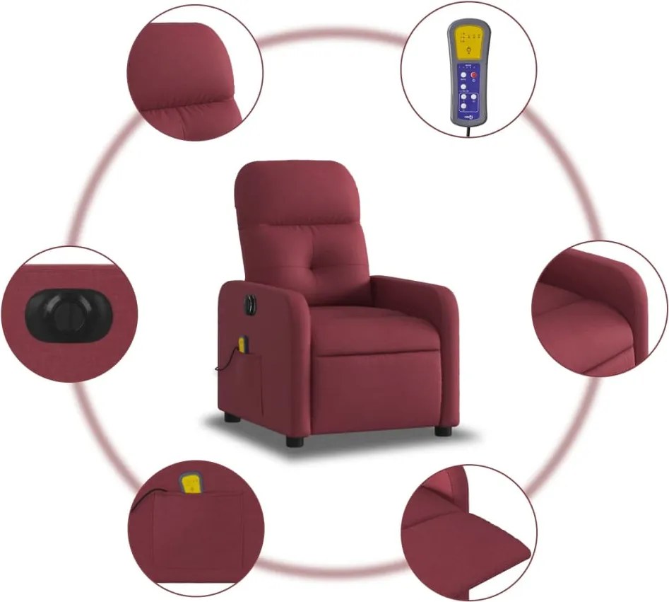 Elektrické masážní polohovací křeslo vínové textil 3206789