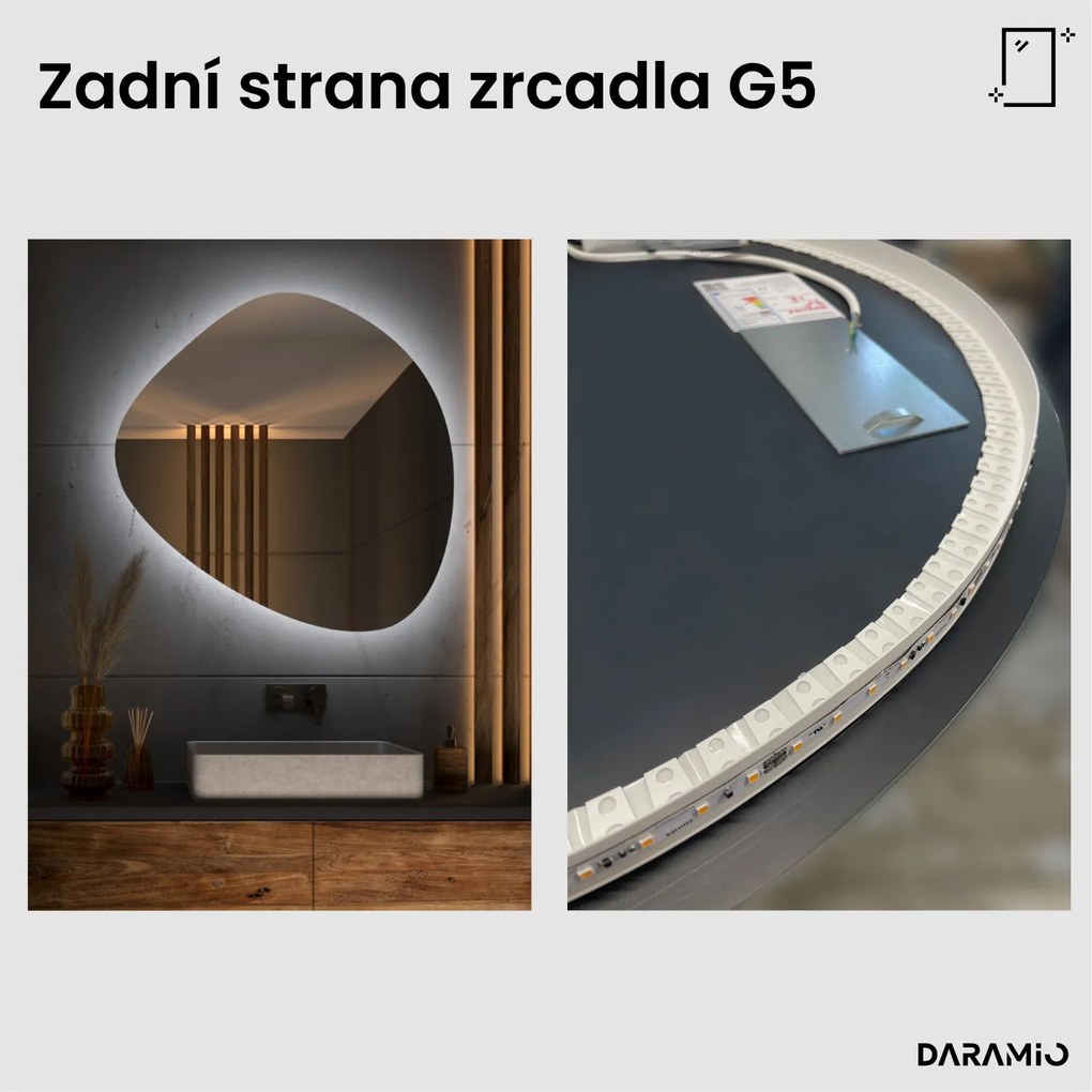 Zrcadlo do koupelny ve tvaru oblázku s LED osvětlením G5