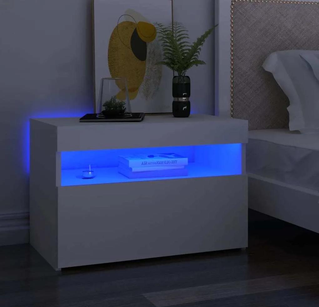 vidaXL Noční stolek s LED osvětlením 60x35x40 kompozitní dřevo [3082782] Barva: Bílá