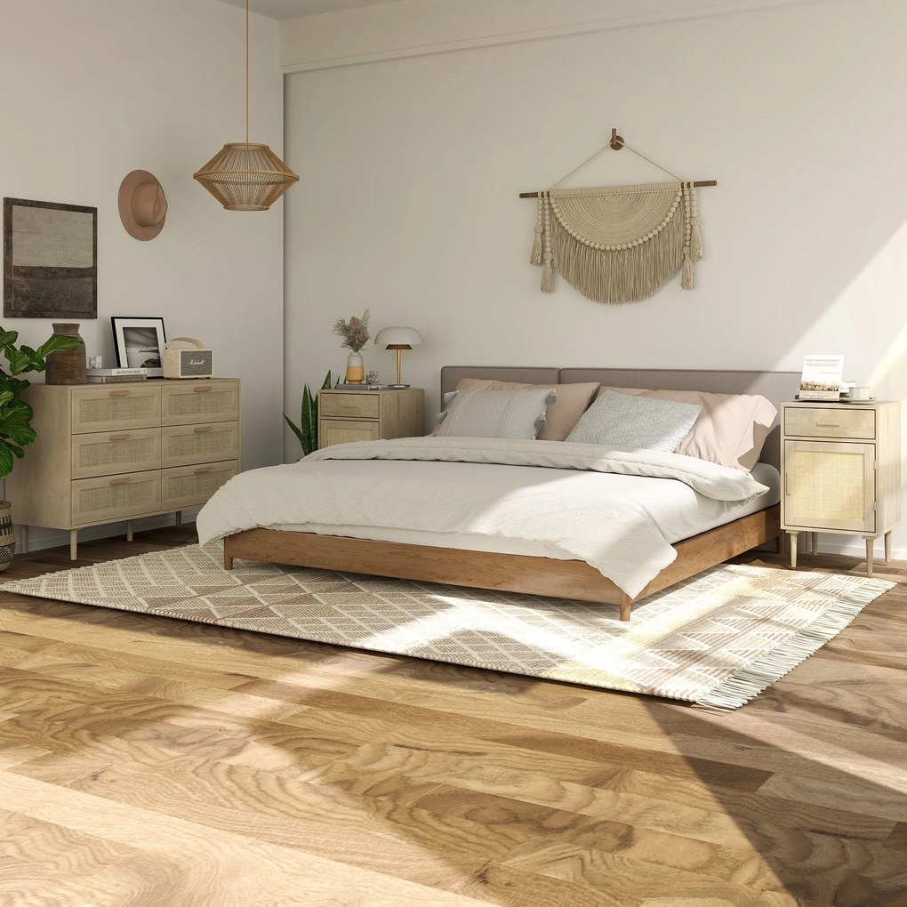 HOMCOM Noční stolek s ratanovými dvířky a policí + 1 zásuvka, bohémský design - 40 x 68,5 cm, přírodní