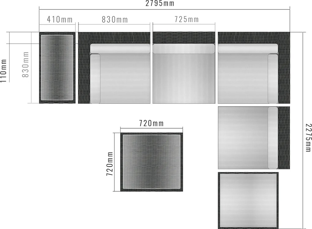 DEOKORK Ratanová variabilní sestava SEVILLA  pro 5 osob (antracit)