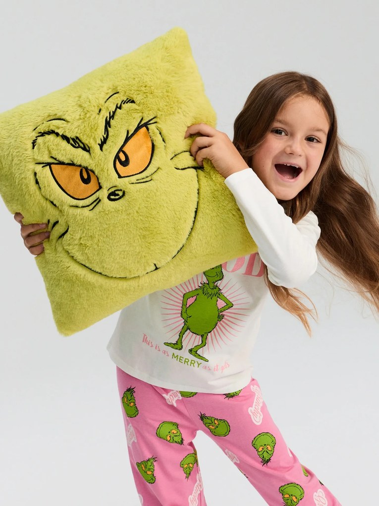 Sinsay - Kožešinový dekorační polštář s vánočním motivem Grinch - neonová
