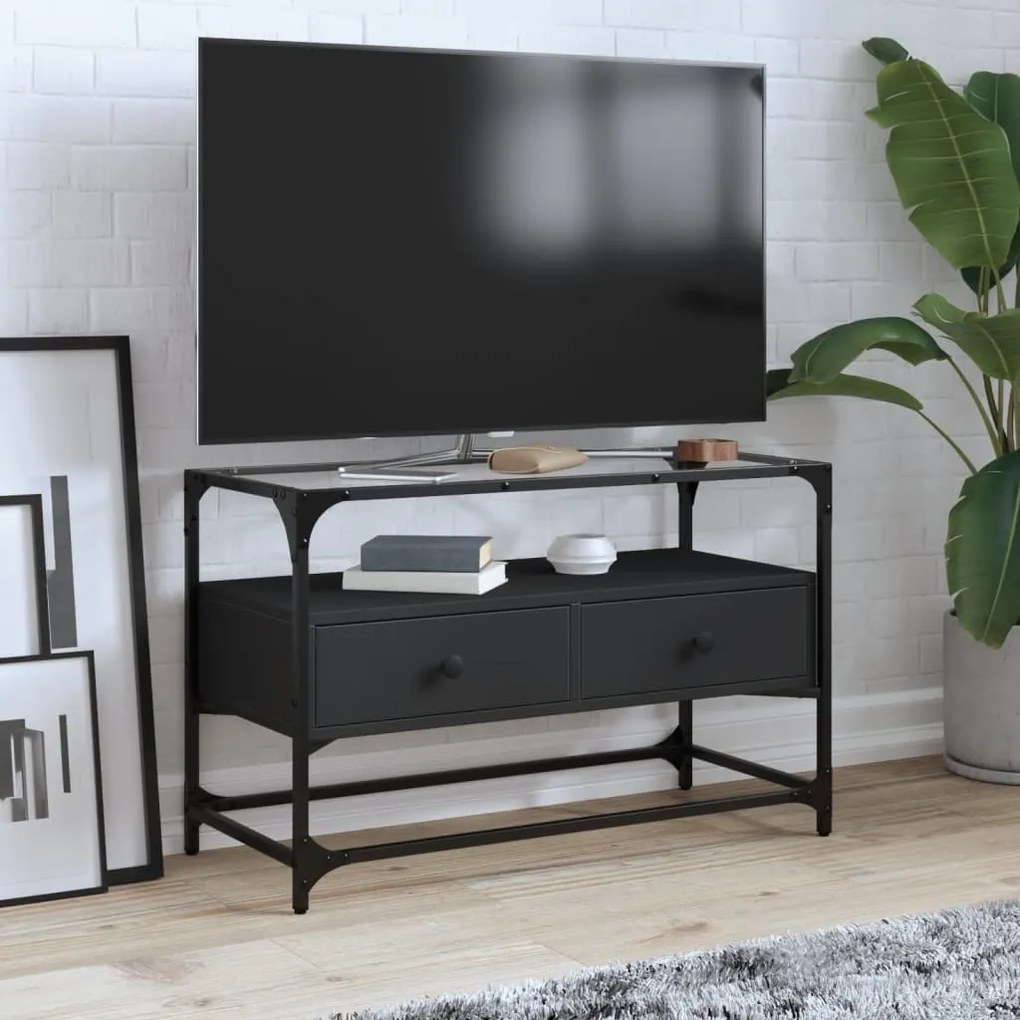 TV skříňka se skleněnou deskou černá 80 x 35 x 51 cm kompozit