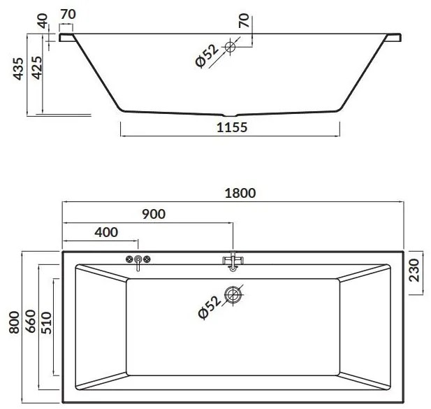 Cersanit Intro akrylátová vana 180x80cm + nožičky, bílá, S301-222