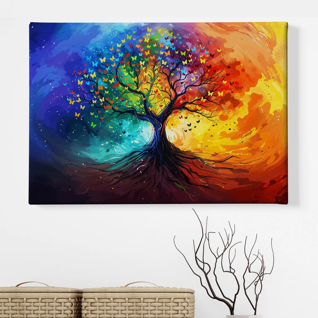 Obraz na plátně - Strom života Motýlí seance FeelHappy.cz Velikost obrazu: 150 x 100 cm