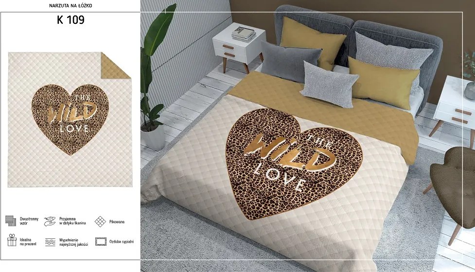 Detexpol Dekorační přehoz na postel 220x240 Wild love heart beige K 109 Holland 14
