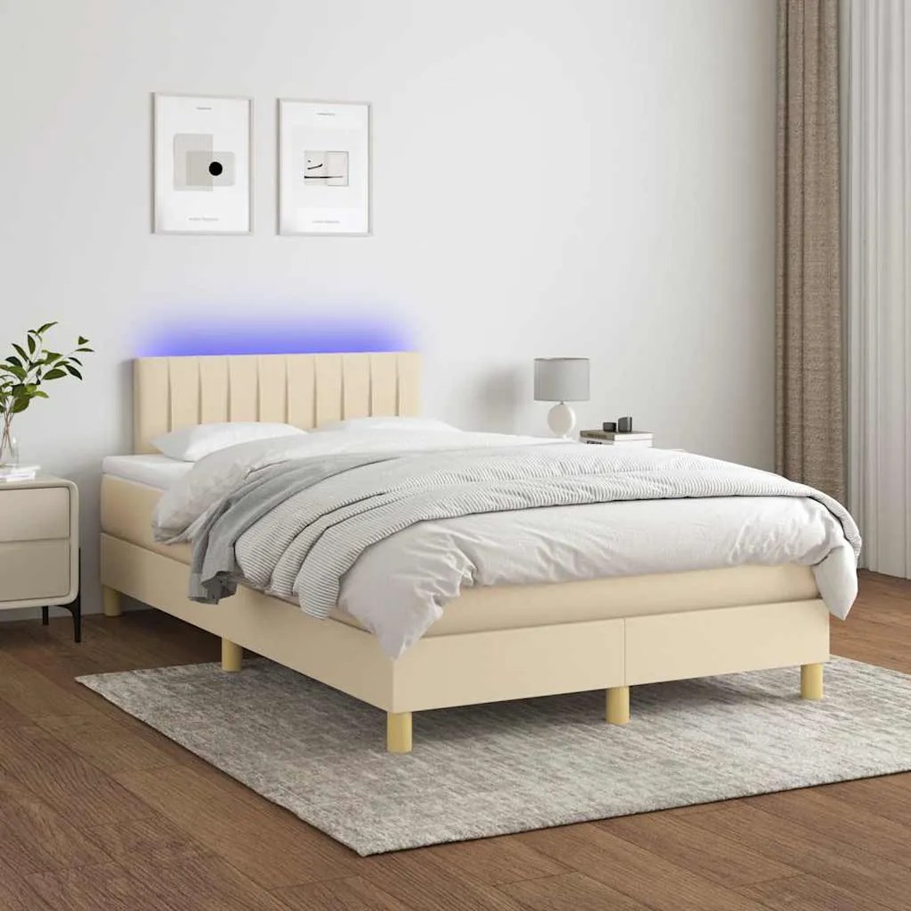 Box spring postel s matrací a LED krémová 120x190 cm textil 3270107