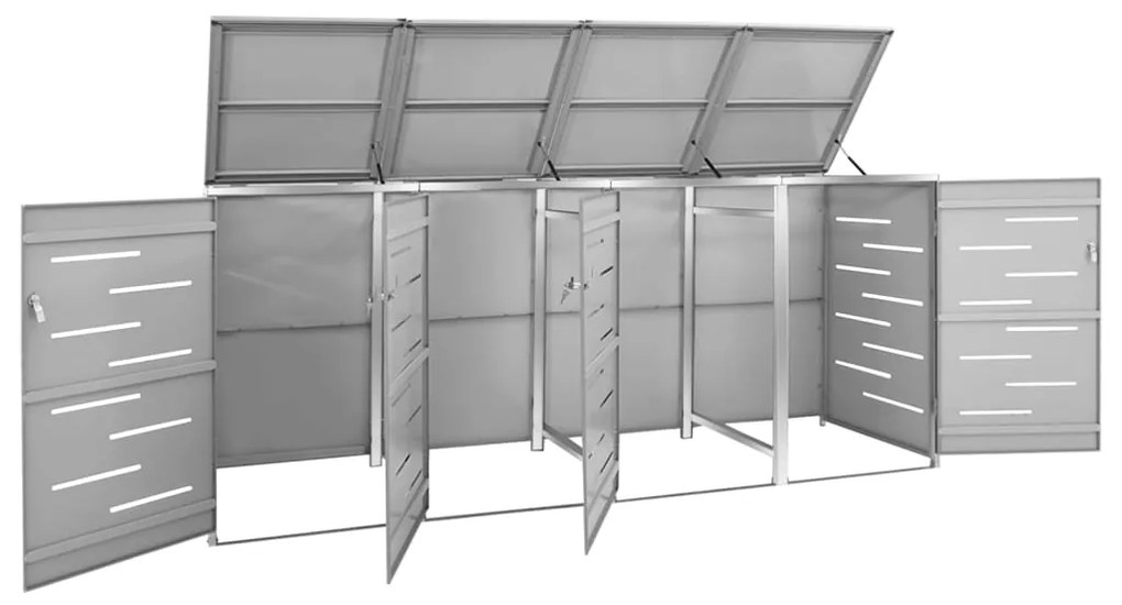 vidaXL Marketos Přístřešek na čtyři popelnice 276,5x77,5x112,5 cm nerezová ocel