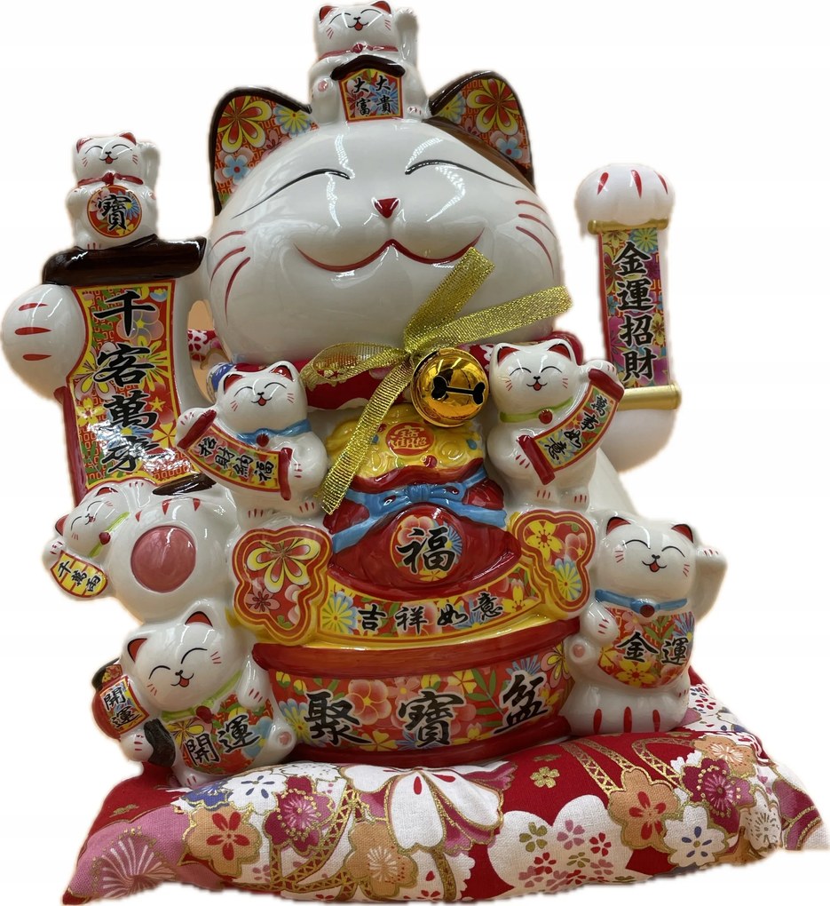 Japonská kočka Maneki-Neko štěstí porcelán 31 cm