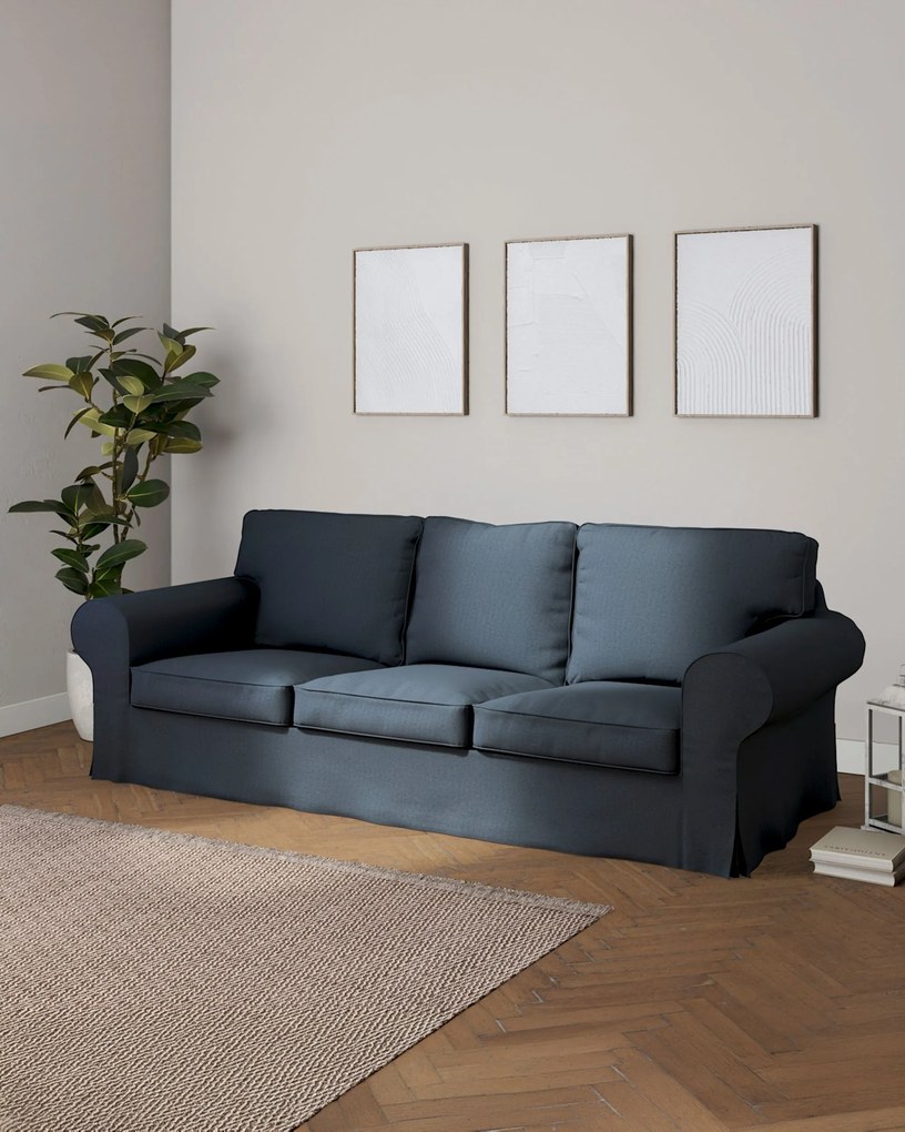 Potah na pohovku IKEA  Ektorp 3-místná, nerozkládací barva modrá látka pletený vzor