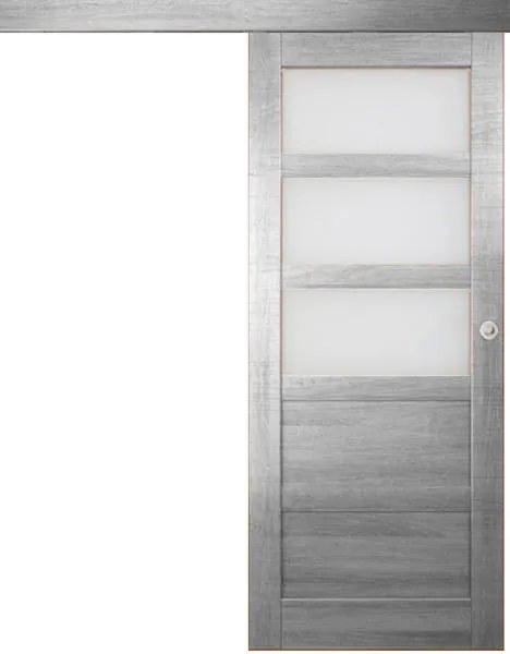 posuvné interiérové dveře na stěnu vasco doors BRAGA model 4 Průchozí rozměr: 70 x 197 cm, Orientace dveří: Levé dveře, Dekor: Dub riviera