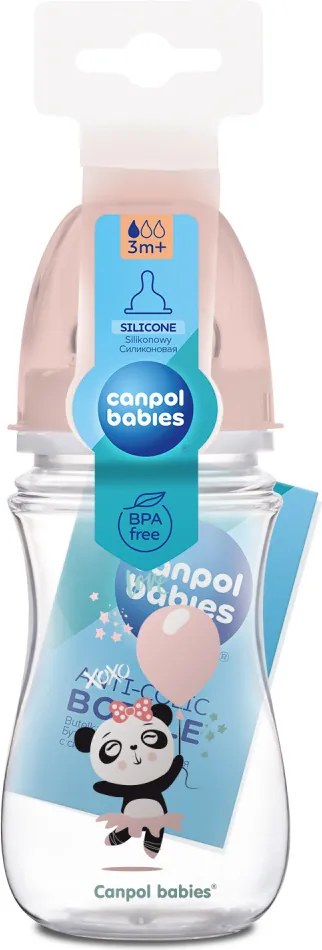 Canpol babies Antikoliková širokohrdlá lahev EXOTIC ANIMALS 240ml růžová