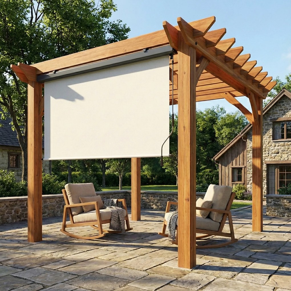Outsunny bezšňůrová venkovní roletta, UPF50+ voděodolné stínění pro terasu, balkon nebo altánek, 250 × 160 cm, krémová