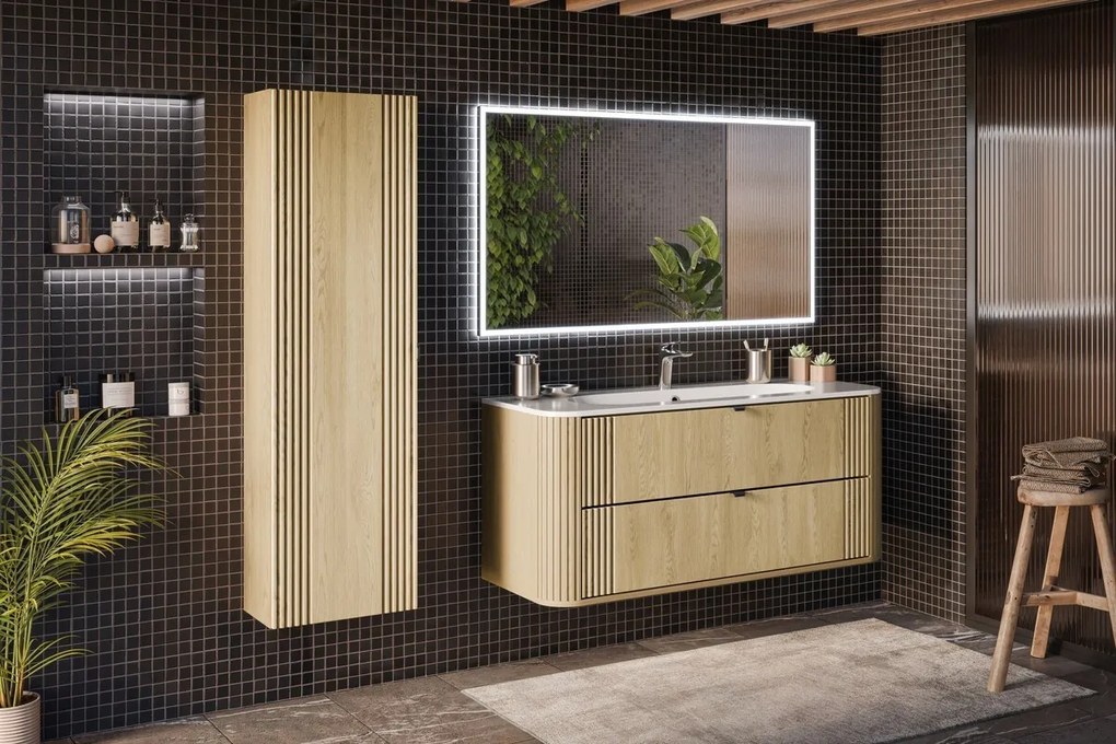 Koupelnová sestava Ovalia Pure se zápustným umyvadlem a skříňkami 120 cm dub cremona